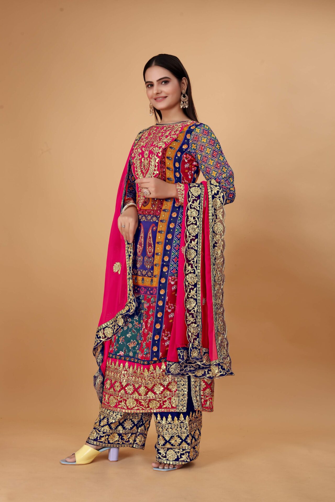 Women's multicolour palazzo pakistani suit | Buy Now at Indifeels