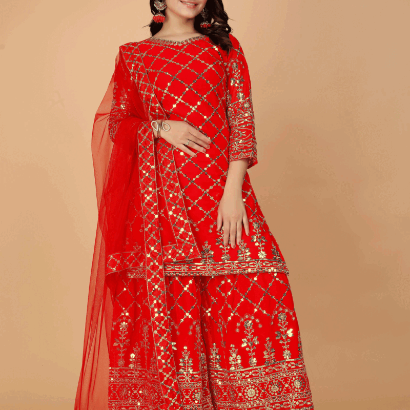 Red Punjabi Sharara Suit | Now available to shop at Indifeels AU