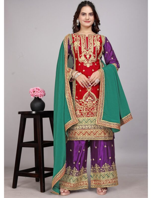Embroidered Multi Color Plazo Suit - IndiFeels Australia