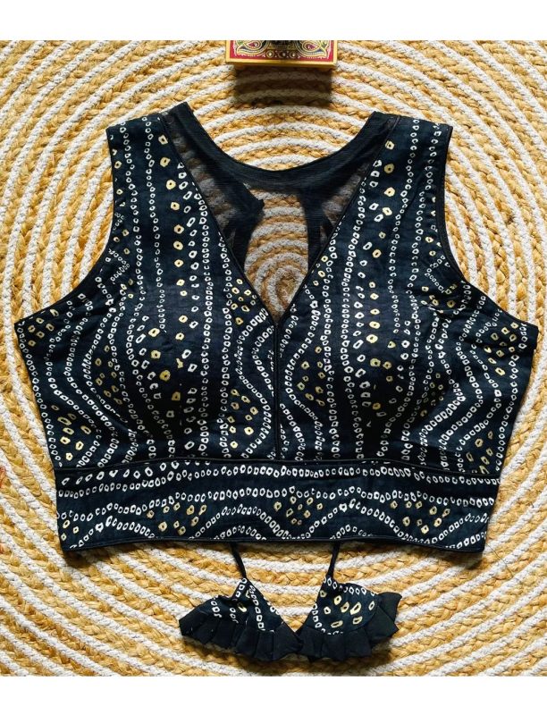 Black Bandhani Print Blouse - IndiFeels Australia